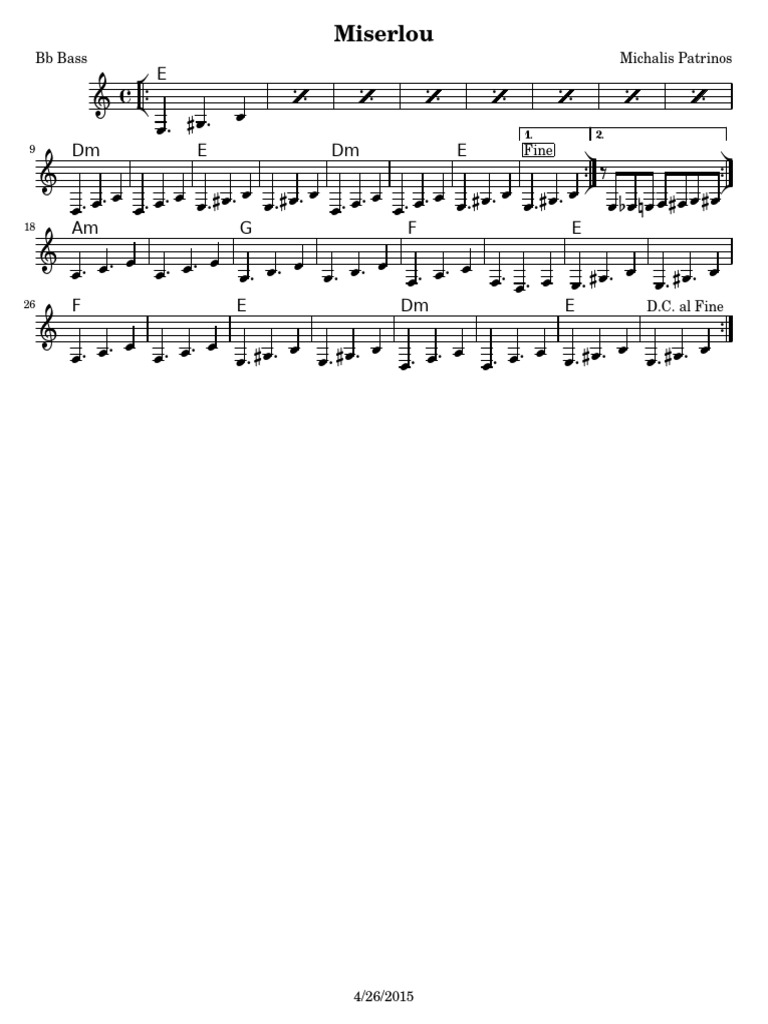 Miserlou Bass BB Treble - Clef Letter | PDF