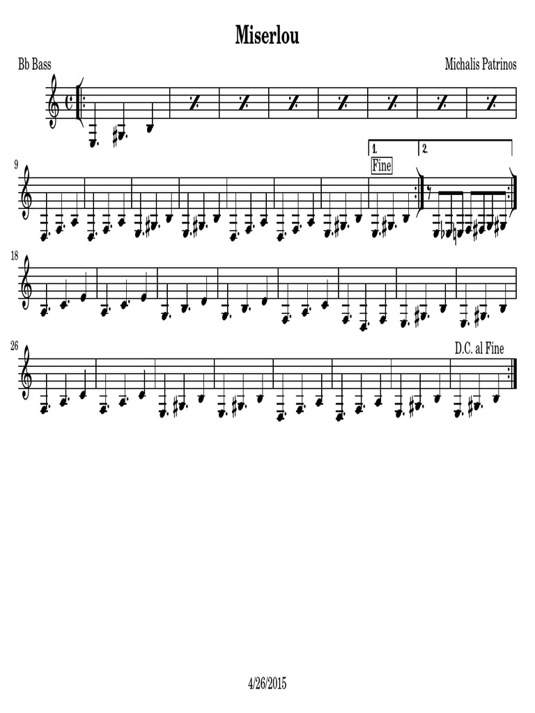 Miserlou Bass BB Treble - Clef Lyre | PDF