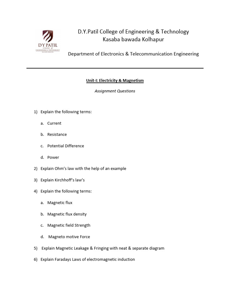 FEE Assignment Unit-I | PDF