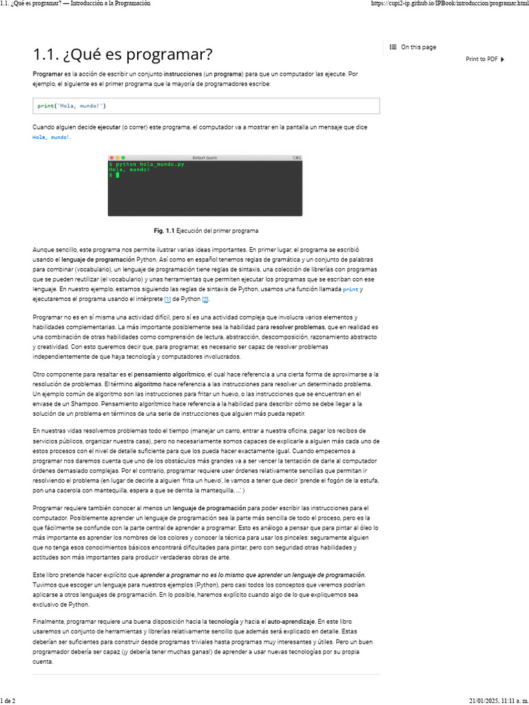 1.1. ¿Qué Es Programar - Introducción A La Programación - UniAndes 2020 | PDF | Lenguaje de ...