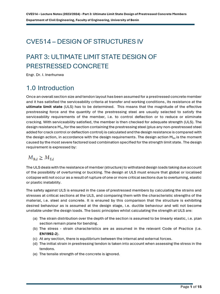 Ultimate Limit State Design in Prestressed Concrete | PDF | Strength Of ...