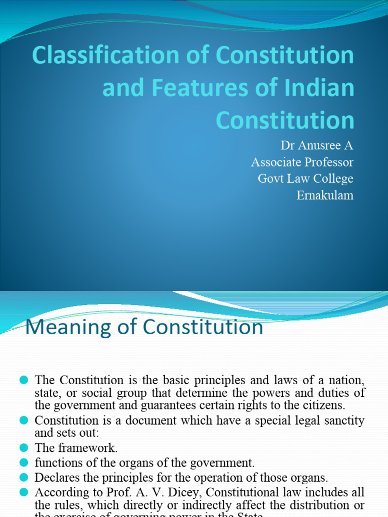Classification of Const. & Fetaures of Indian Cons. | PDF | Constitution | Federation