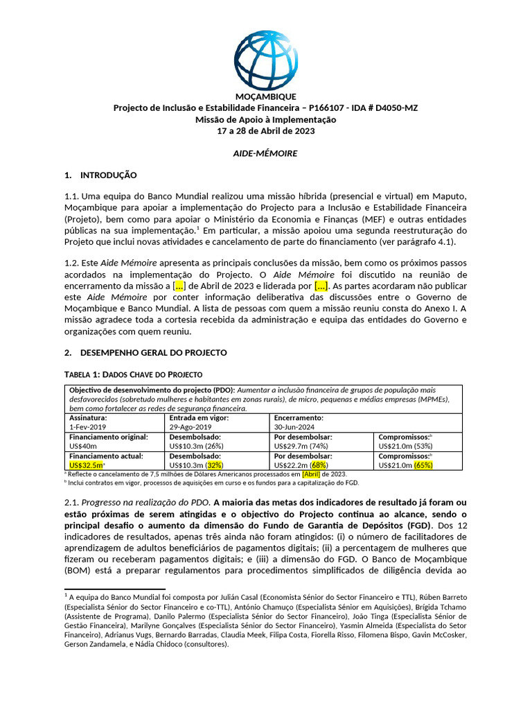 AM_FISP_Apr2023_PT - For PIU (1) | PDF | Banco Mundial | Educação ...