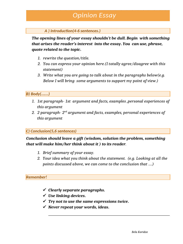 Opinion Essay Writing Guide | PDF | Essays | Argument