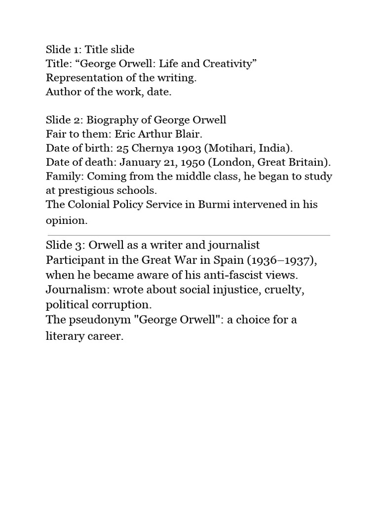 George Orwell: Life & Works Overview | PDF