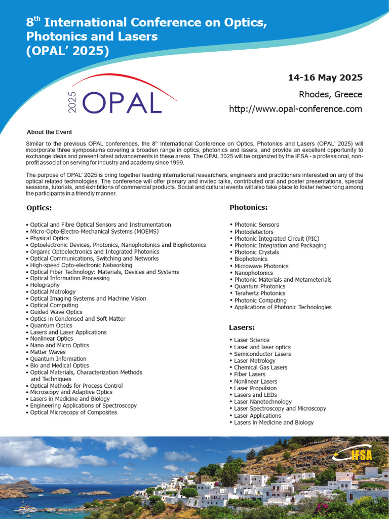 OPAL 2025: International Conference on Optics | PDF | Photonics | Laser