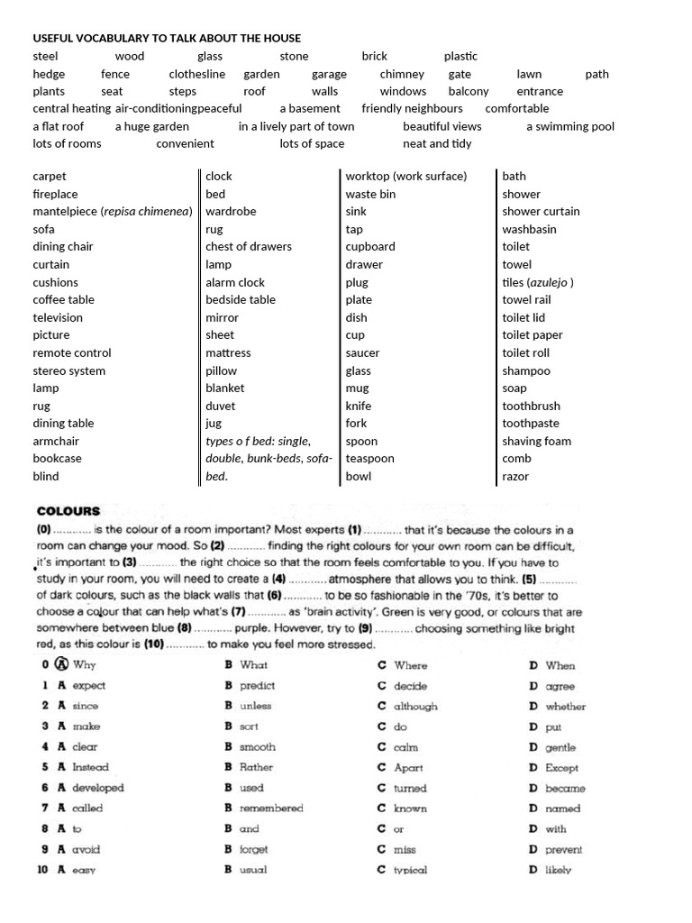 Useful Vocabulary To Talk About The House | PDF