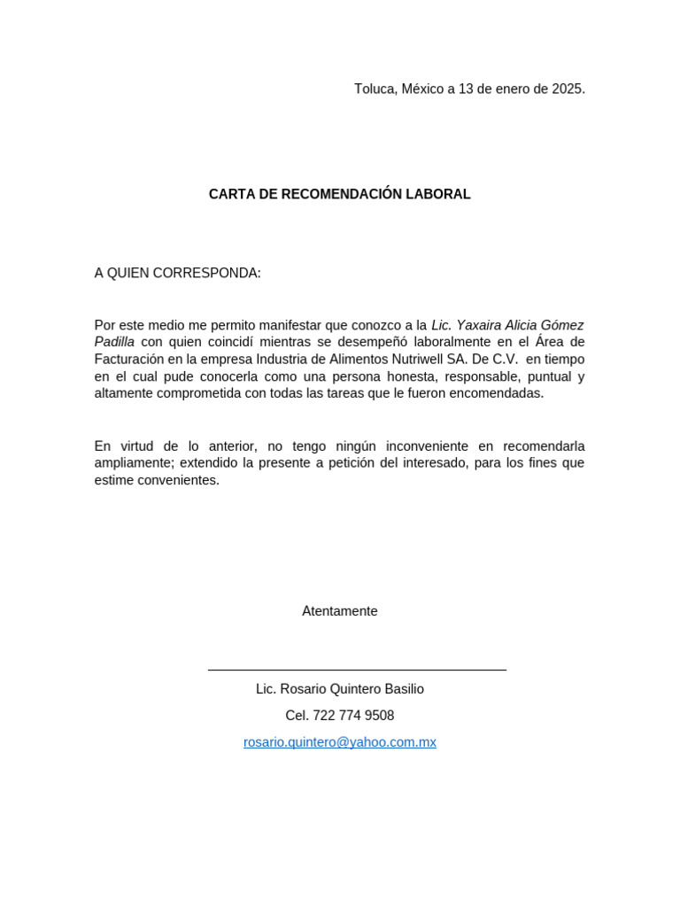 Carta de Recomendación Chayo | PDF