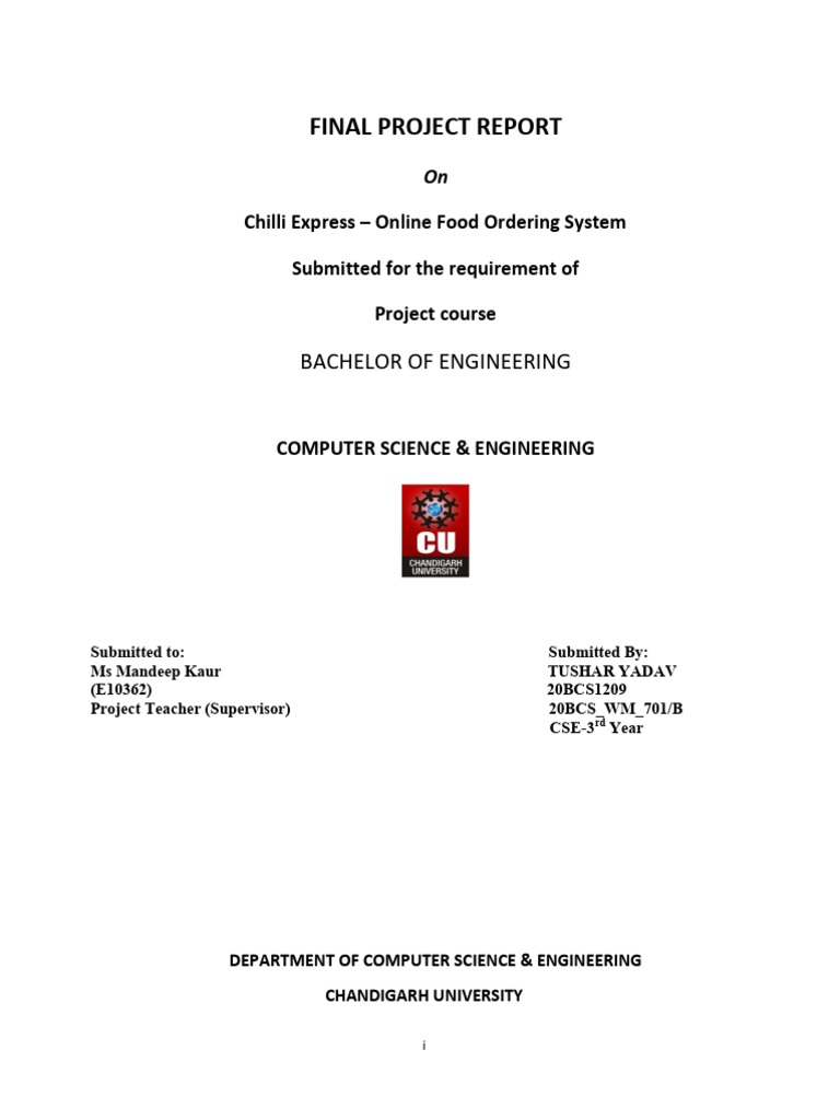Submitted 20BCS1209 FinalReport Chilli Express | PDF | Html | Php