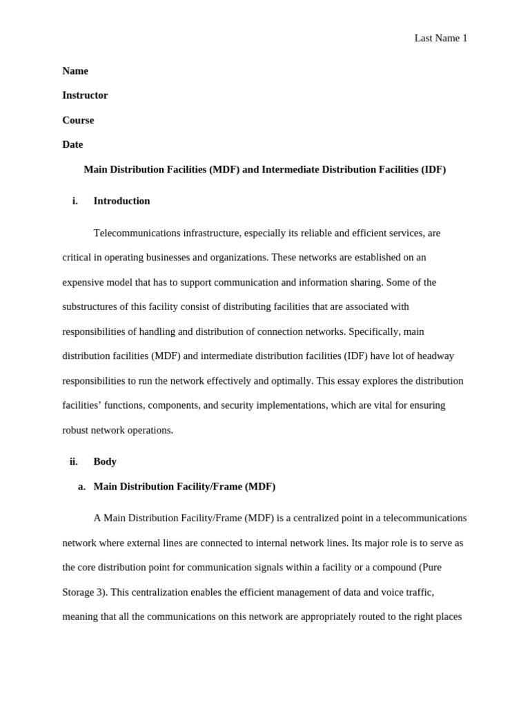 Main Distribution Facilities MDF and Intermediate Distribution ...