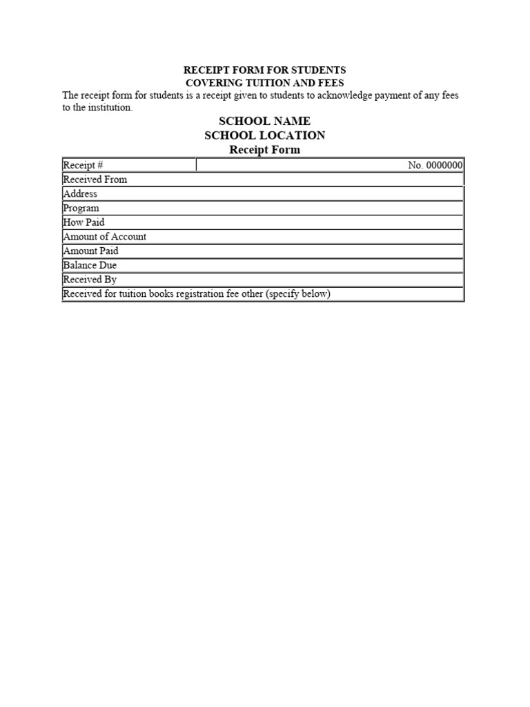 Student Payment Receipt Form | PDF