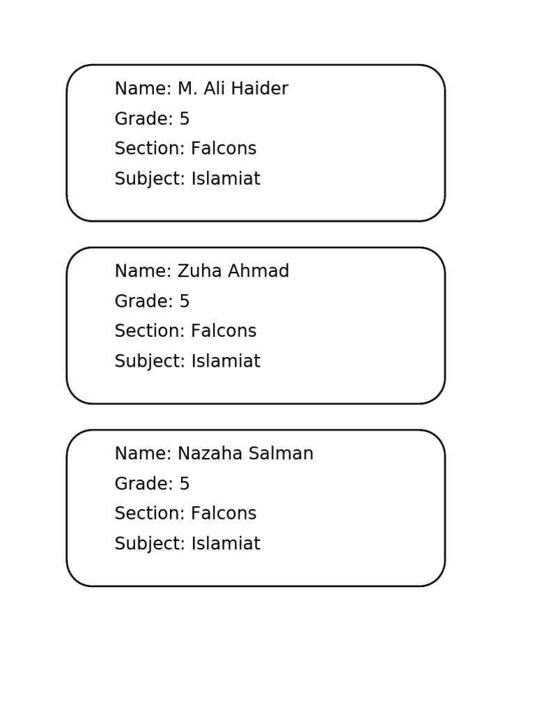 Grade 5 Falcons Islamiat Roster | PDF