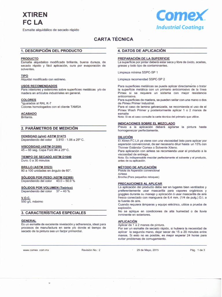 Xtiren Carta Tecnica Nva | PDF | Pintar | Solvente