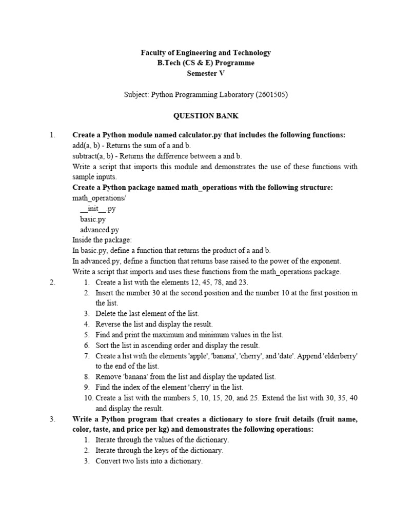Python Question Bank | PDF | Method (Computer Programming) | Matrix ... Python Question Bank | PDF | Method (Computer Programming) | Matrix ...