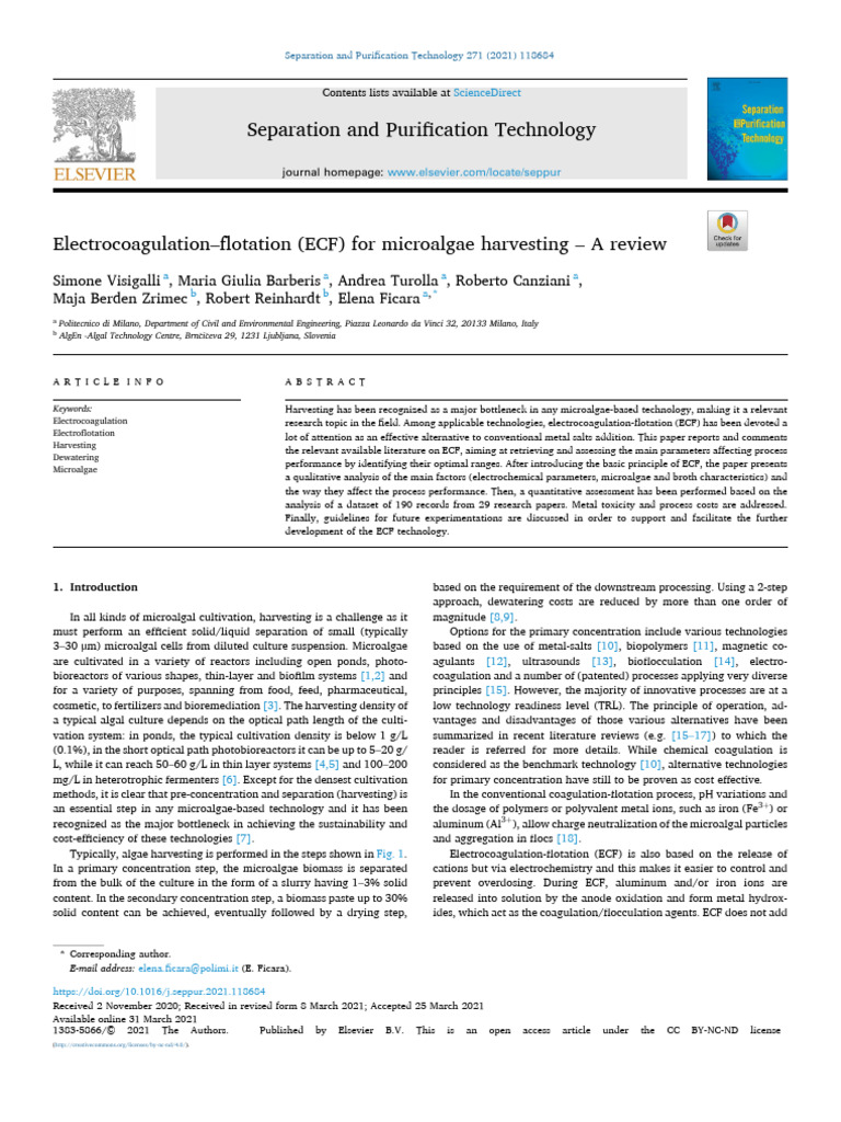 Electrocoagulation-Flotation (ECF) For Microalgae Harvesting | PDF | Anode | Chemical Substances