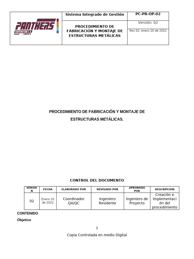 PC-PR-OP-02 Procedimiento DE ESTRUCTURAS | PDF | Tuerca (Hardware) | Acero