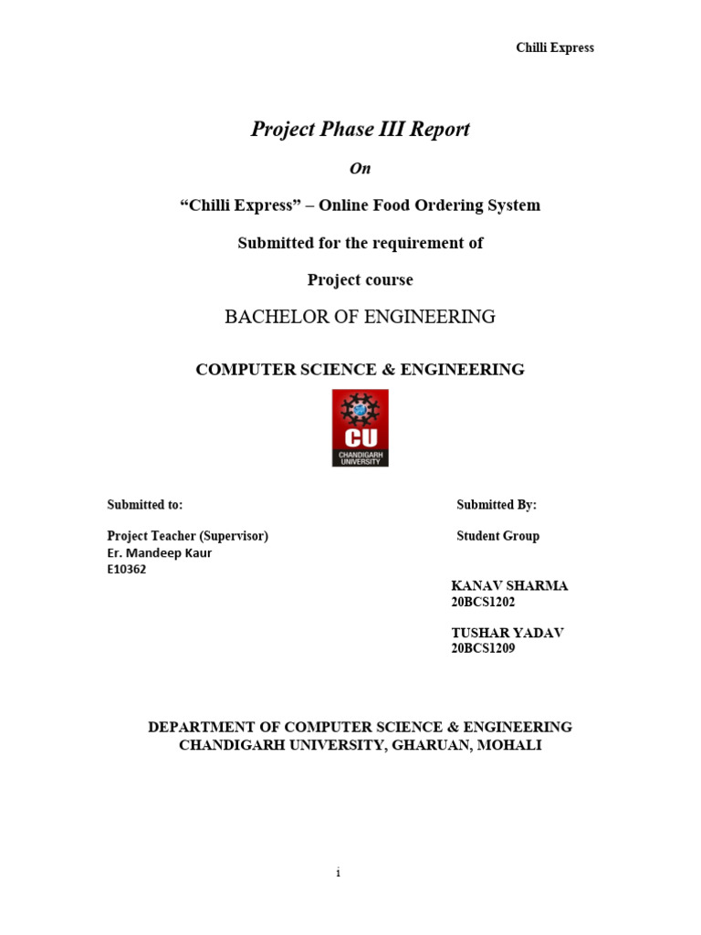 Project Phase III Report - Chilli Express | PDF | Databases | Restaurants