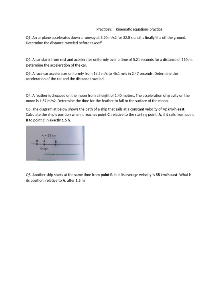 Kinematic Equations Practice Problems | PDF