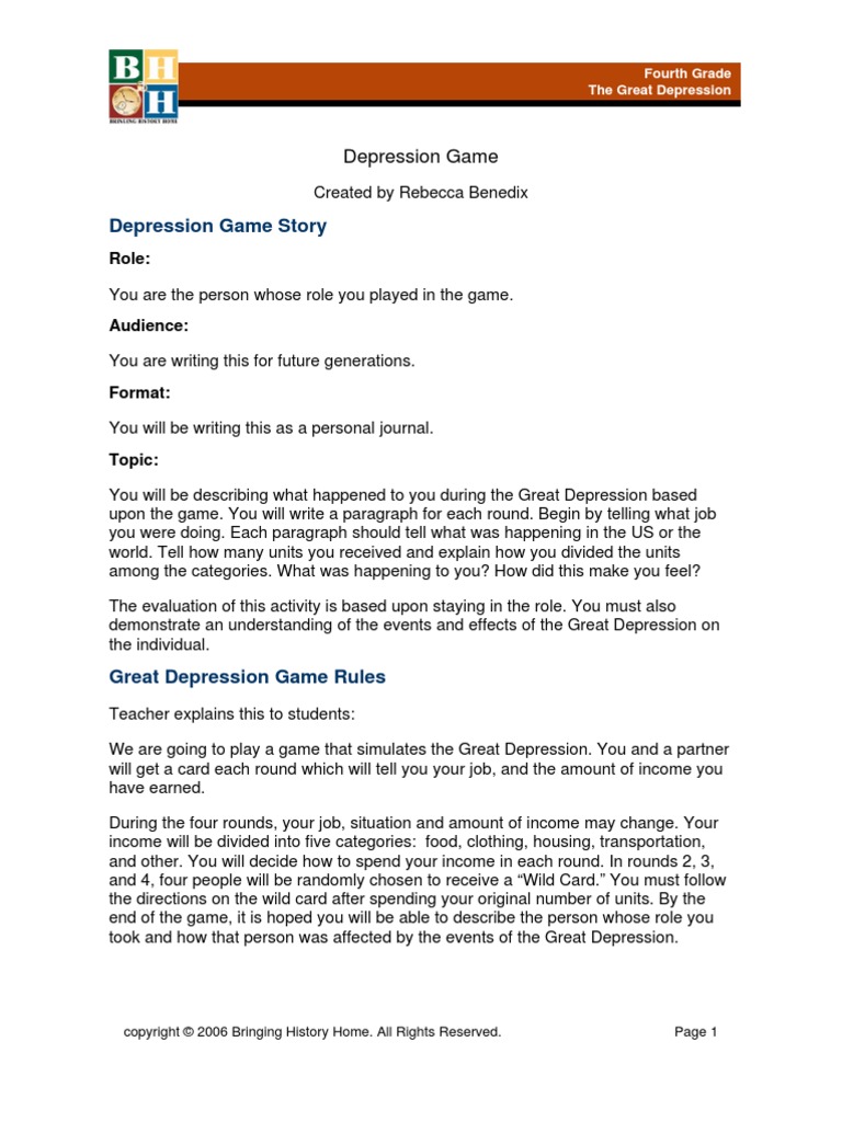 4 Dep Depression Game | Download Free PDF | Grocery Store | Great ...
