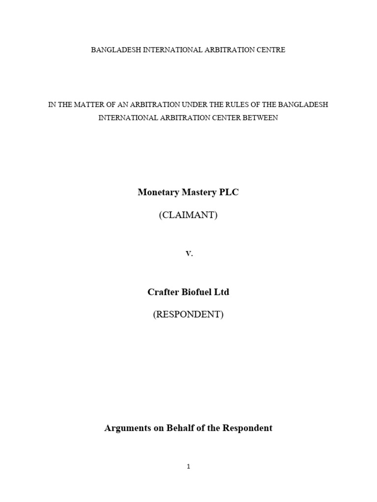 Arguments on Behalf of the Respondent | PDF | Arbitration | Breach Of ...