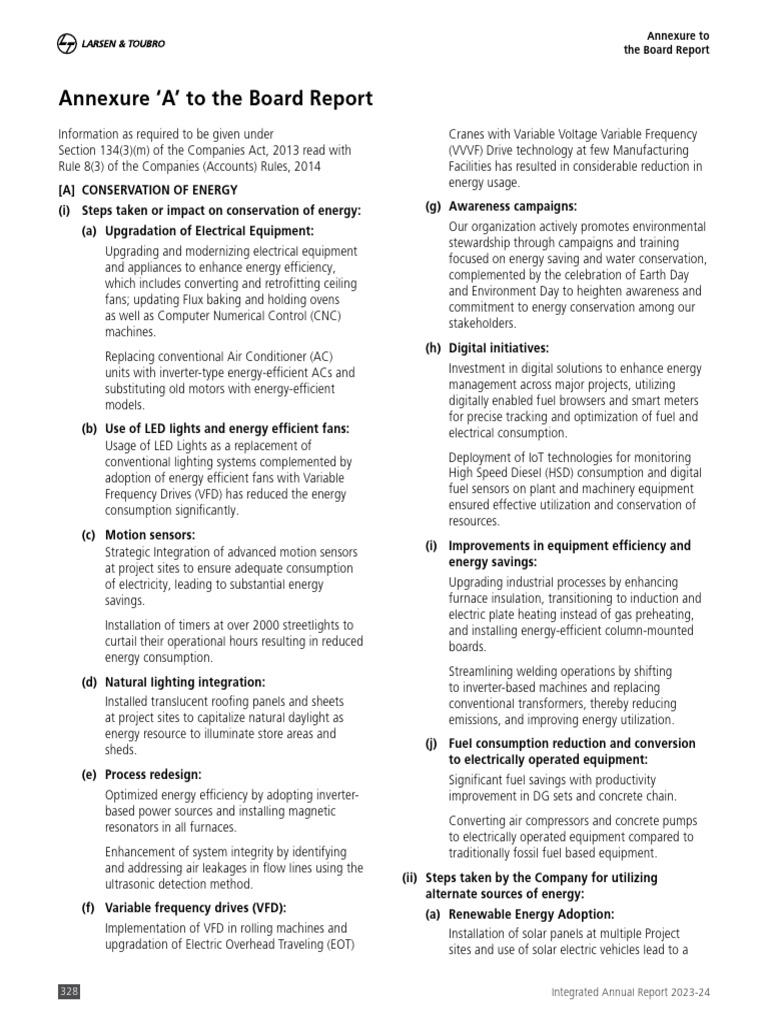 L&T - Board Report - Annexures | PDF | Efficient Energy Use | Energy Conservation