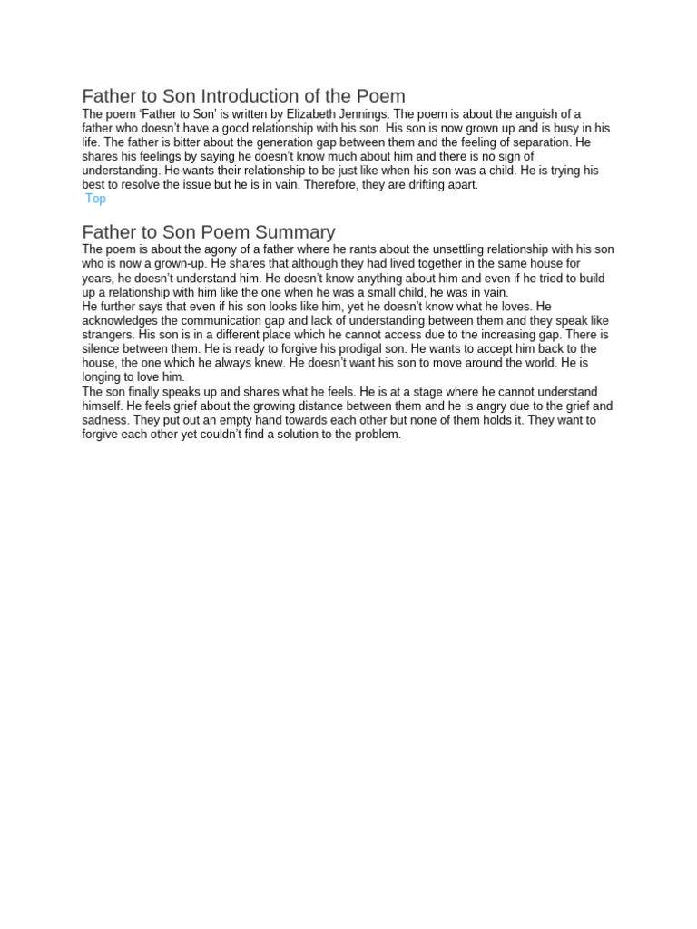 Father to Son: A Poem Analysis | PDF