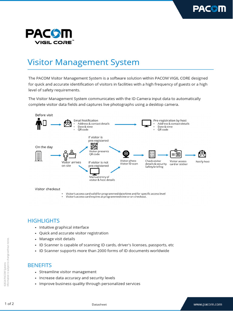 PACOM Visitor Management System Datasheet | PDF