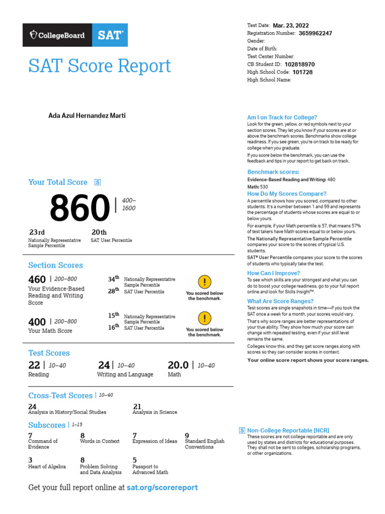 SATStudentScoreReport 1722528302796 | PDF | Sat