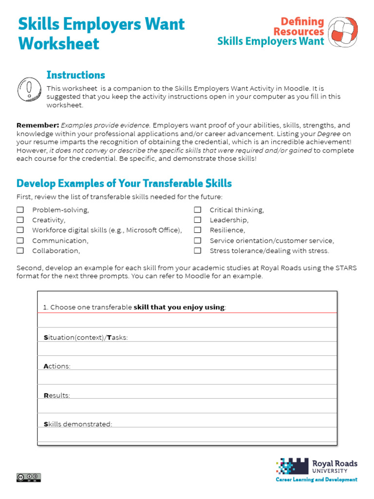 Essential Transferable Skills Worksheet | PDF | Skill | Psychological ...