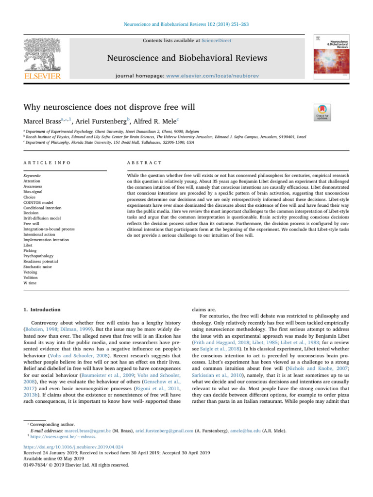 Neuroscience and Free Will Debate | PDF | Free Will | Consciousness