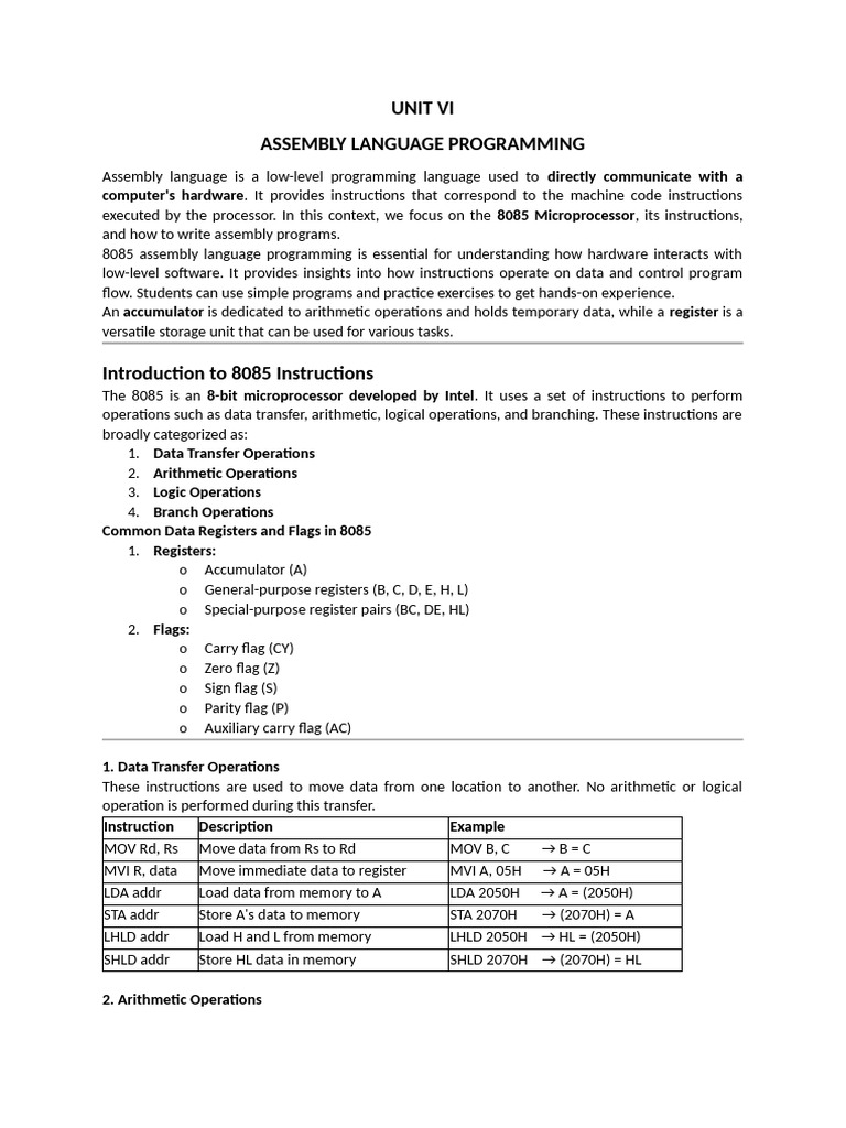 UNIT VI - Assembly Language | PDF | Central Processing Unit | Assembly Language