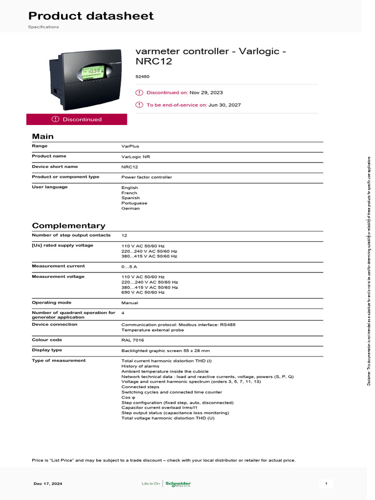 VarLogic NRC12 Power Factor Controller | PDF | Electricity | Electrical ...