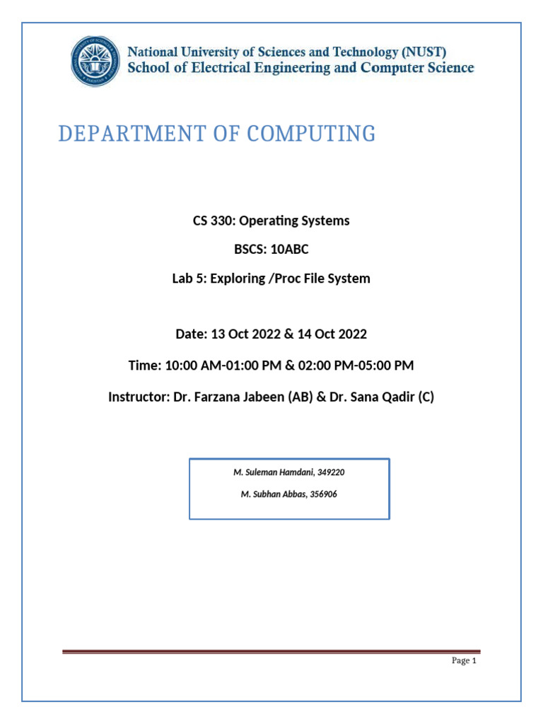 Lab 5, M. Suleman Hamdani, M. Subhan Abbas, BSCS10B | PDF | Operating ...