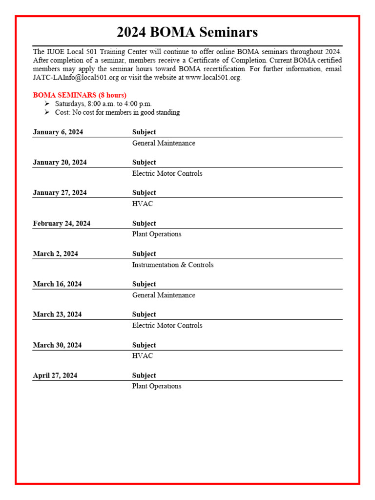 2024 Online BOMA Seminars Schedule | PDF