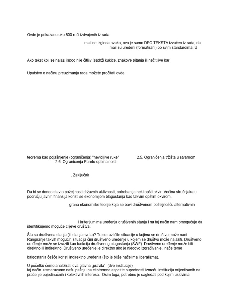 Postavke Ekonomskog Blagostanja | PDF