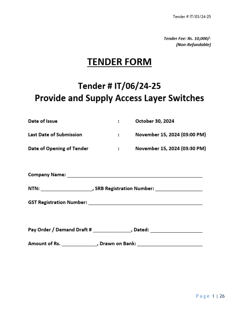IBA Karachi Tender for Access Layer Switches | PDF | Taxes ...
