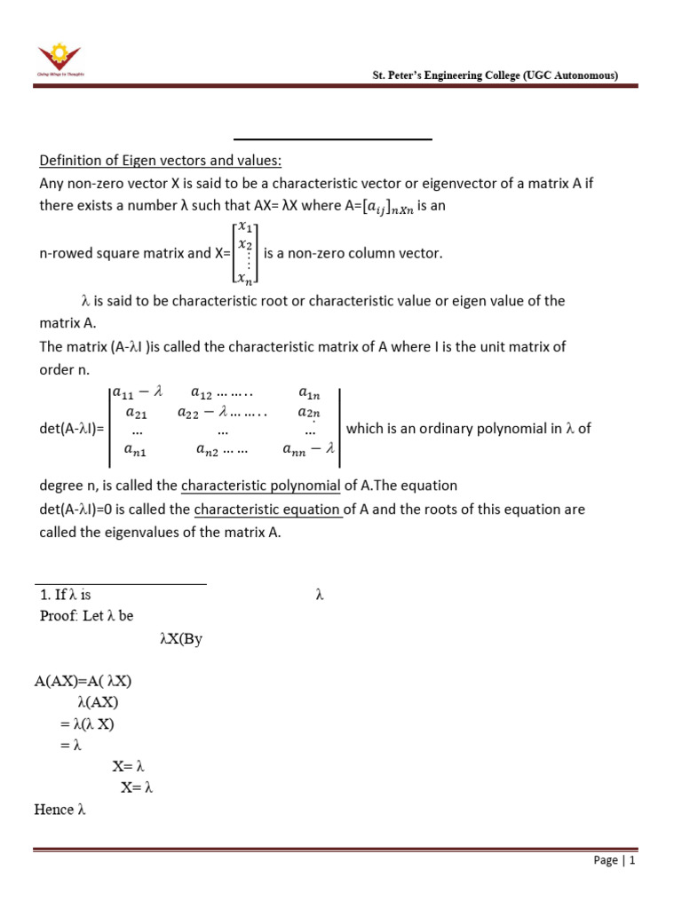 Unit II (Lade) | PDF | Eigenvalues And Eigenvectors | Matrix (Mathematics)