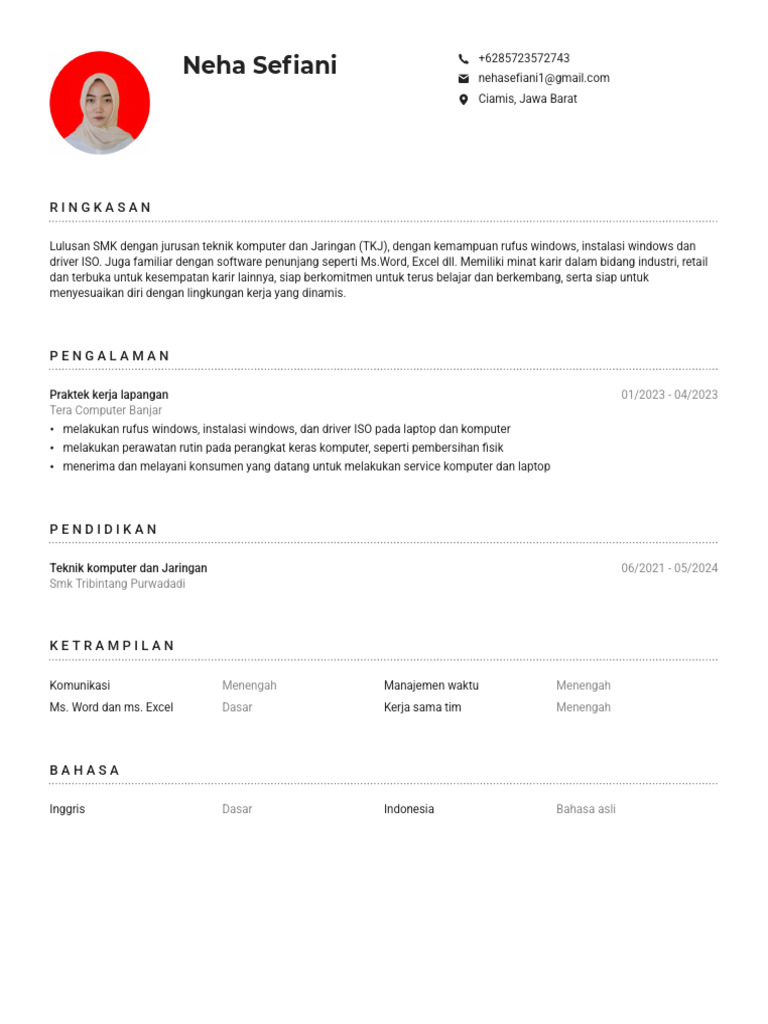 Neha,CV,KTP,NPWP,KK,Sertifikat,Ijazah,Skhun,Ak1,Skck | PDF