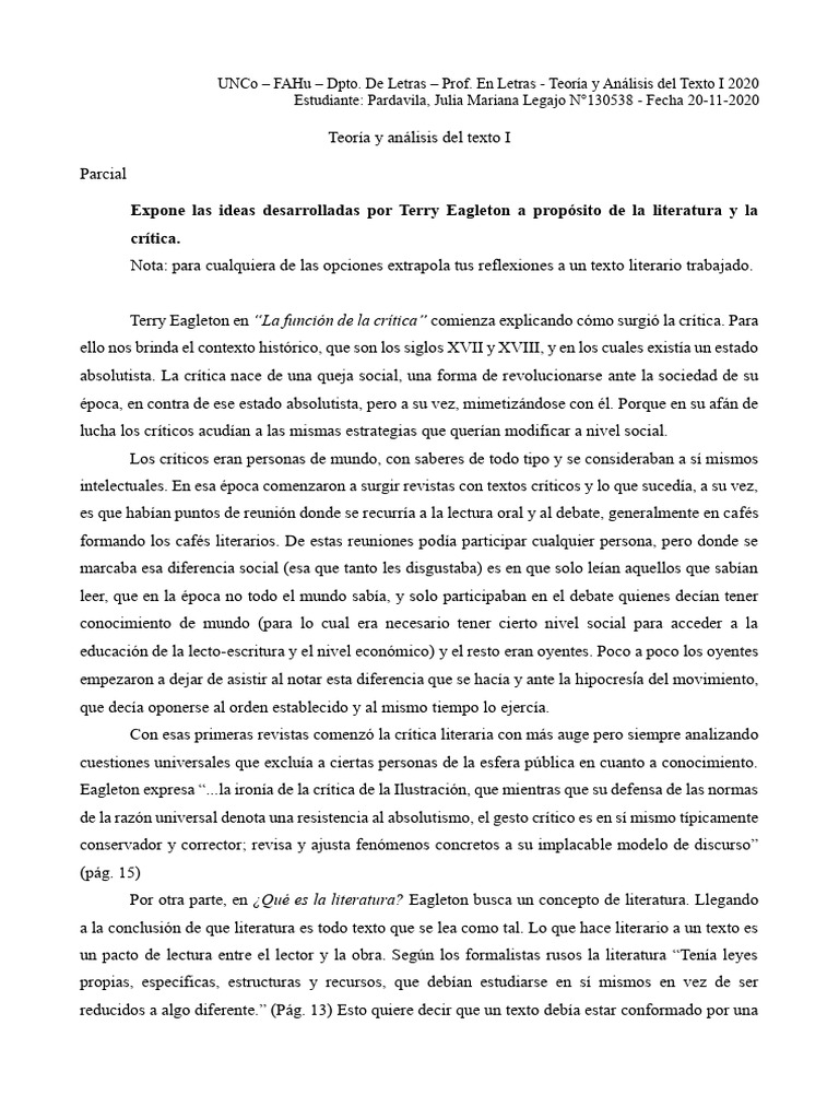 Análisis de Eagleton sobre Literatura y Crítica | PDF