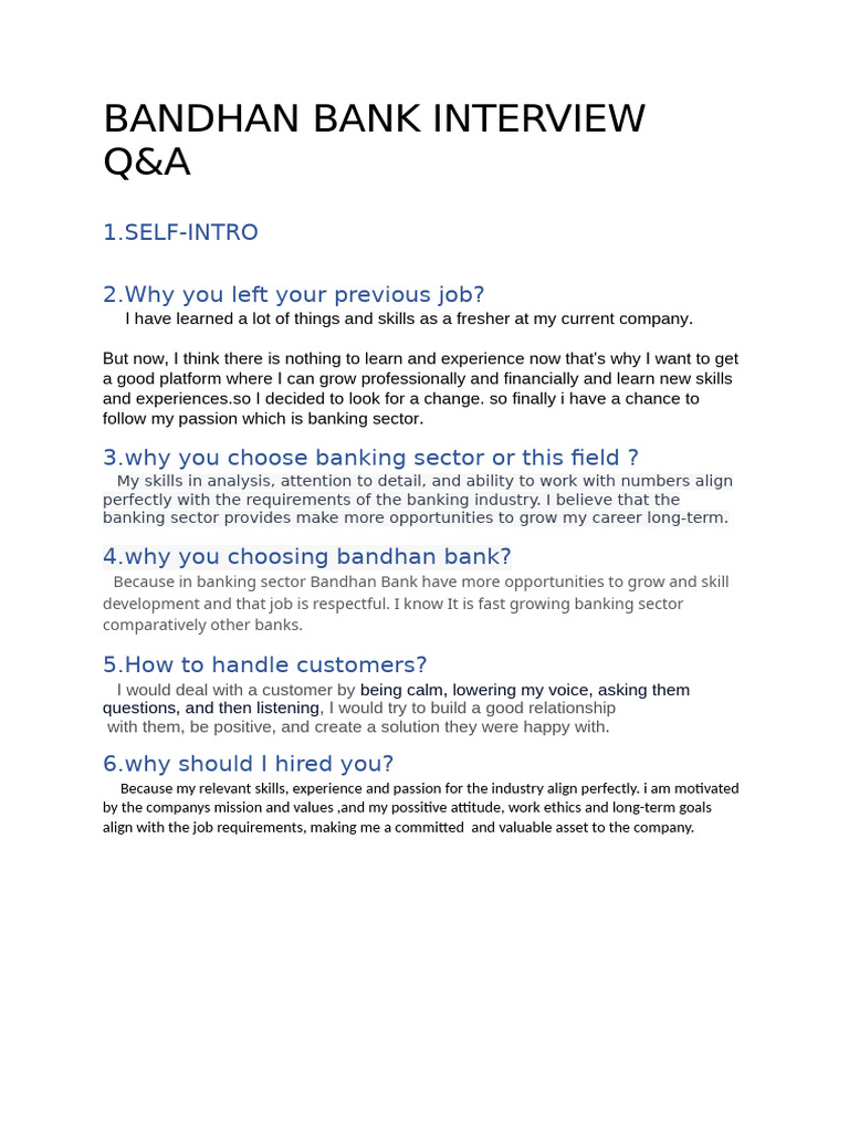 Bandhan Bank Interview Qa | PDF | Insurance | Banks