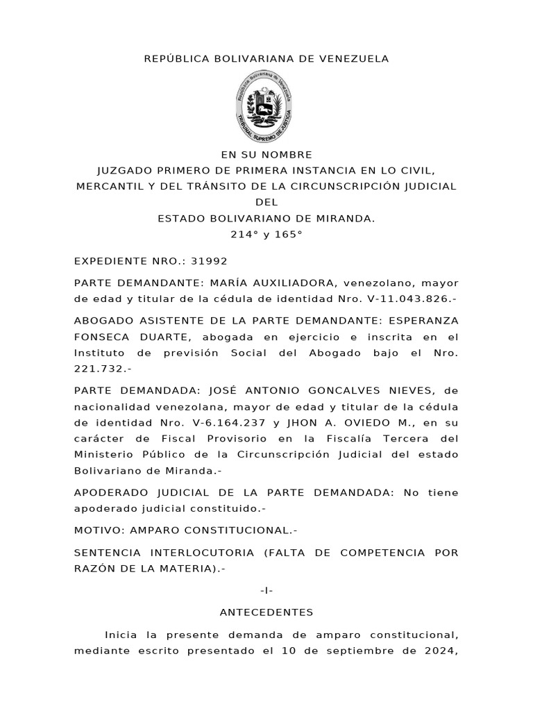 SENTENCIA MODELO | PDF | Judicaturas | Derecho Constitucional