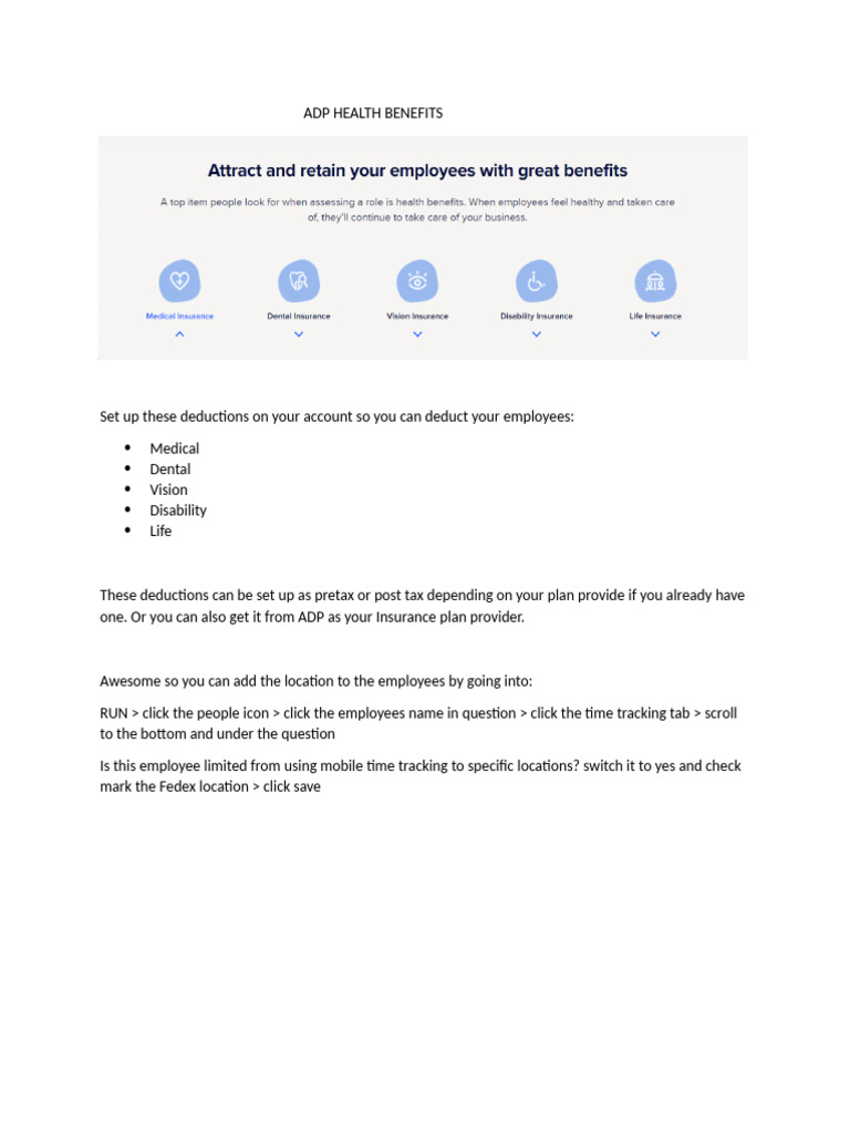 ADP Employee Health Benefits Setup | PDF
