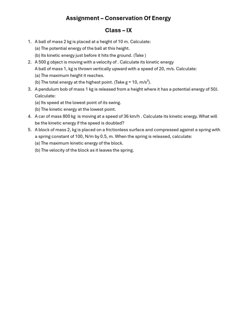 Assignment On Conservation Of Energy (1) | PDF