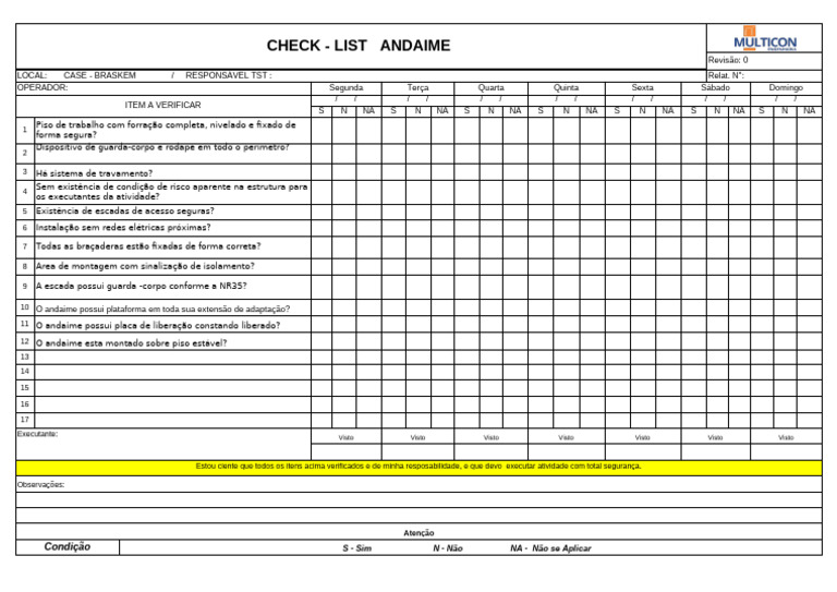Check List Semanal Andaime Tubo Roll | PDF | Informática