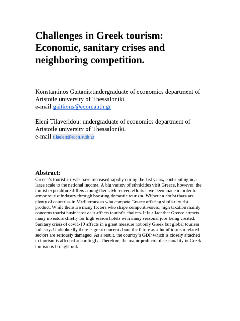 Greek Tourism Challenges and Competitiveness | PDF | Tourism | Taxes