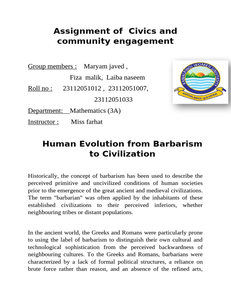 Assignment of Civics and Humanities | PDF | Civilization | Human