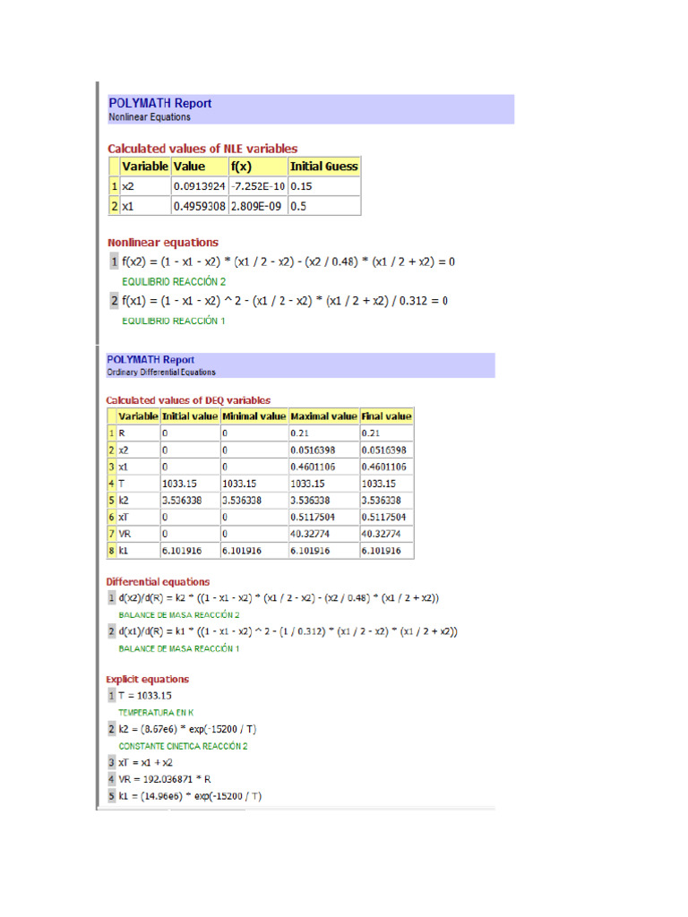 Ejericios de POLYMATH | PDF