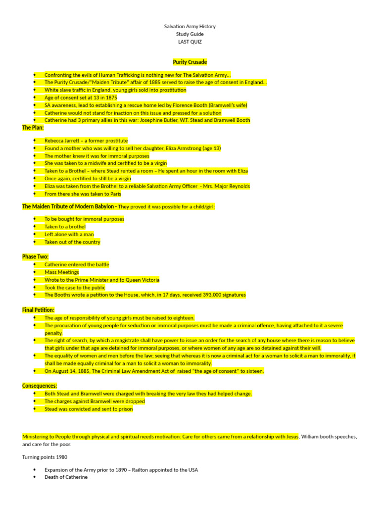 Salvation Army History Quiz | PDF