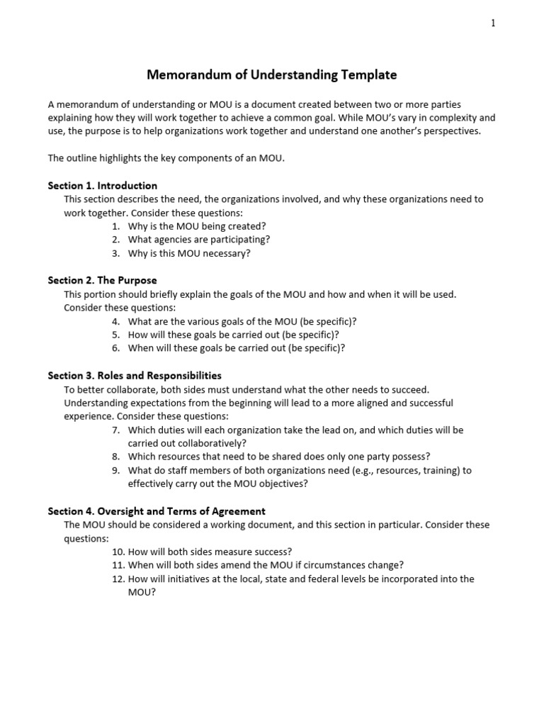 MOU Template for Collaborative Agreements | PDF | Memorandum Of ...
