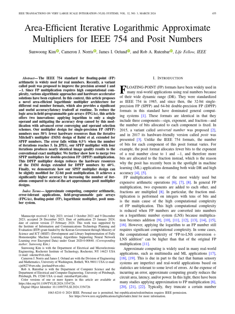 Area-Efficient Iterative Logarithmic Approximate Multipliers For IEEE 754 and Posit Numbers ...